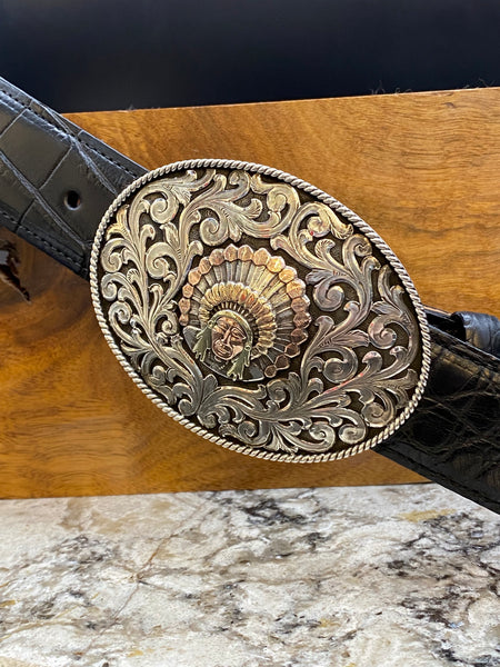 "Large Oval Indian Head" Silver and Gold Buckle by Bohlin ...